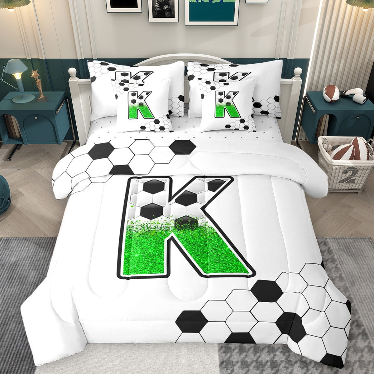 Castle Fairy Soccer Personalized Initial K Bedding Comforter Set 7 ...