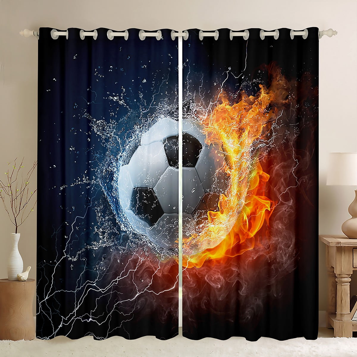Castle Fairy Soccer Print Blackout Curtains Set of 2 (52x84 Each) for ...