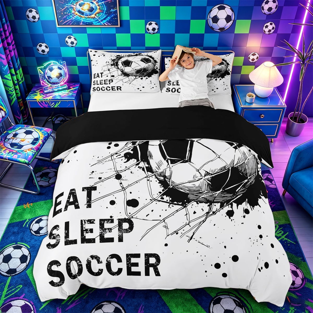 Castle Fairy Soccer Print Duvet Cover King, Sport Theme Splash King ...