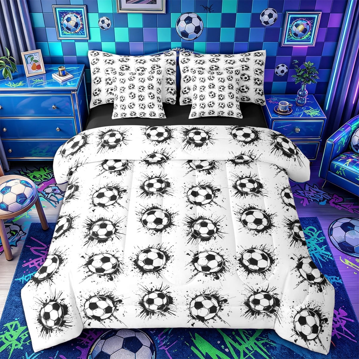 Castle Fairy Soccer Print Full Size Bedding Sets 7 Pieces, Graffiti ...