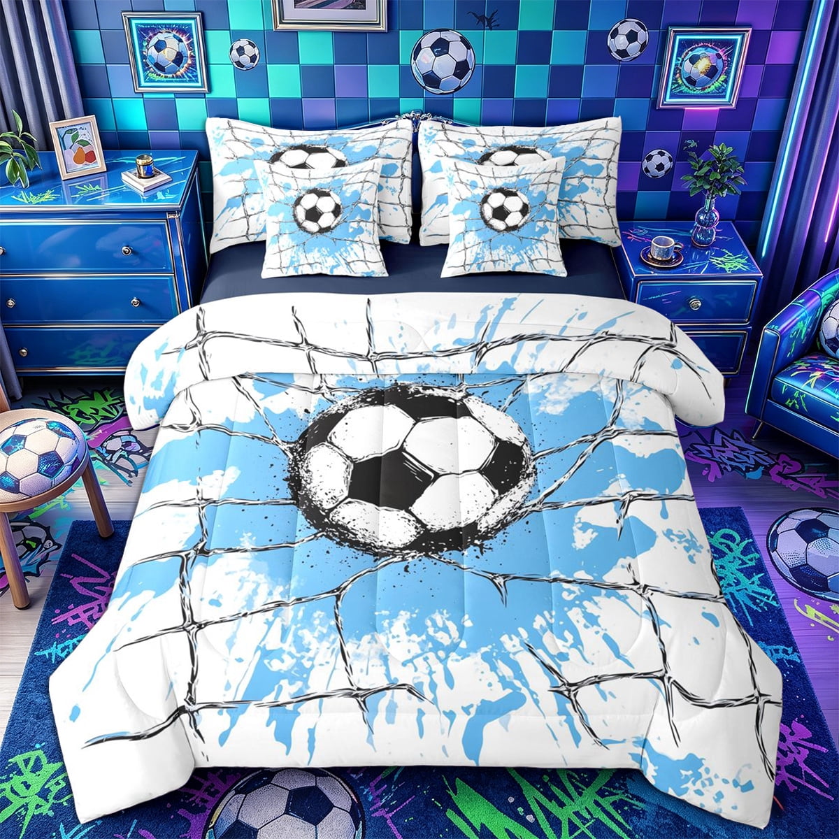 Castle Fairy Soccer Print Full Size Bedding Sets 7 Pieces, Graffiti ...