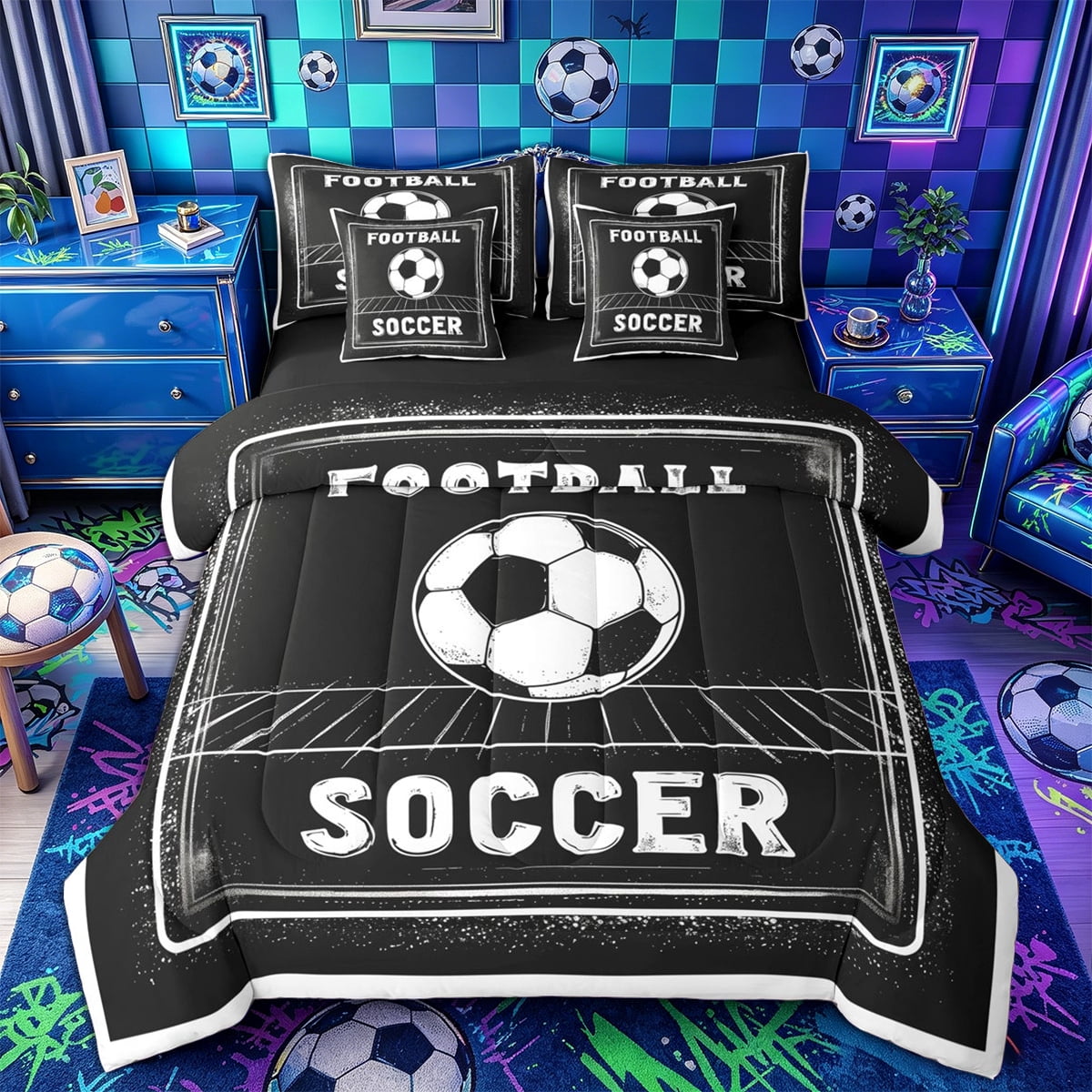 Castle Fairy Soccer Print Full Size Bedding Sets 7 Pieces, Sport Theme ...