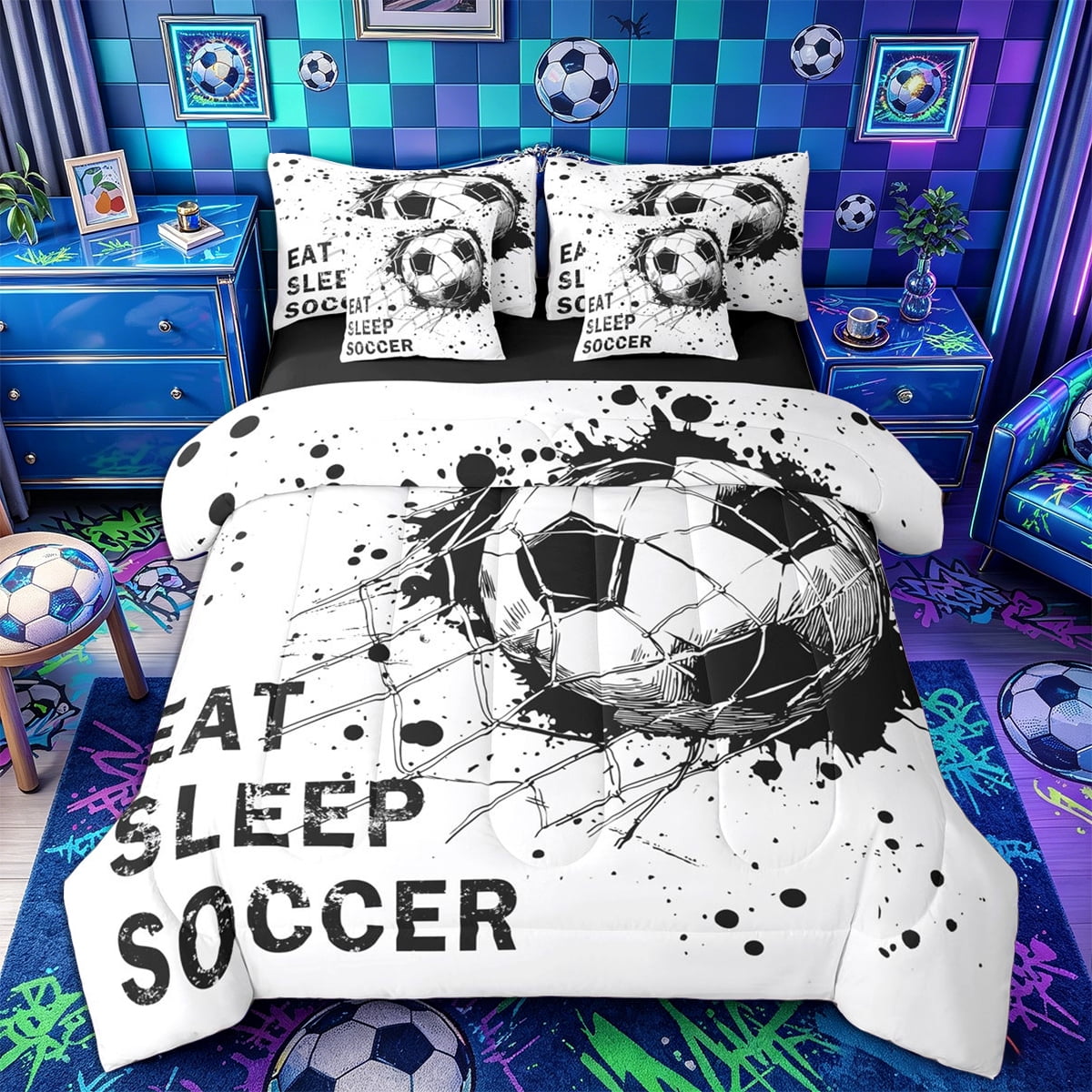 Castle Fairy Soccer Print Full Size Bedding Sets 7 Pieces, Sport Theme ...