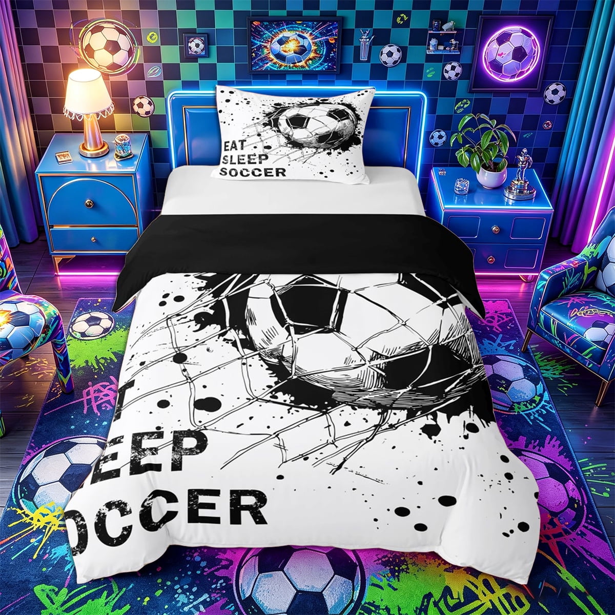 Castle Fairy Soccer Print Twin Duvet Cover, Sport Theme Splash Twin ...
