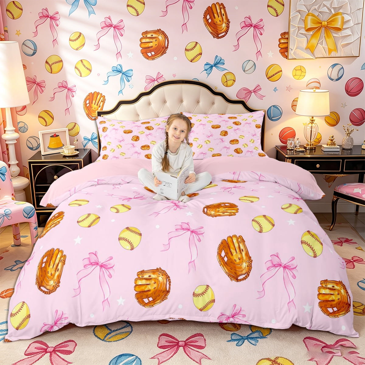 Castle Fairy Softball Glove Duvet Cover Queen, Kawaii Ribbon Bow Queen ...
