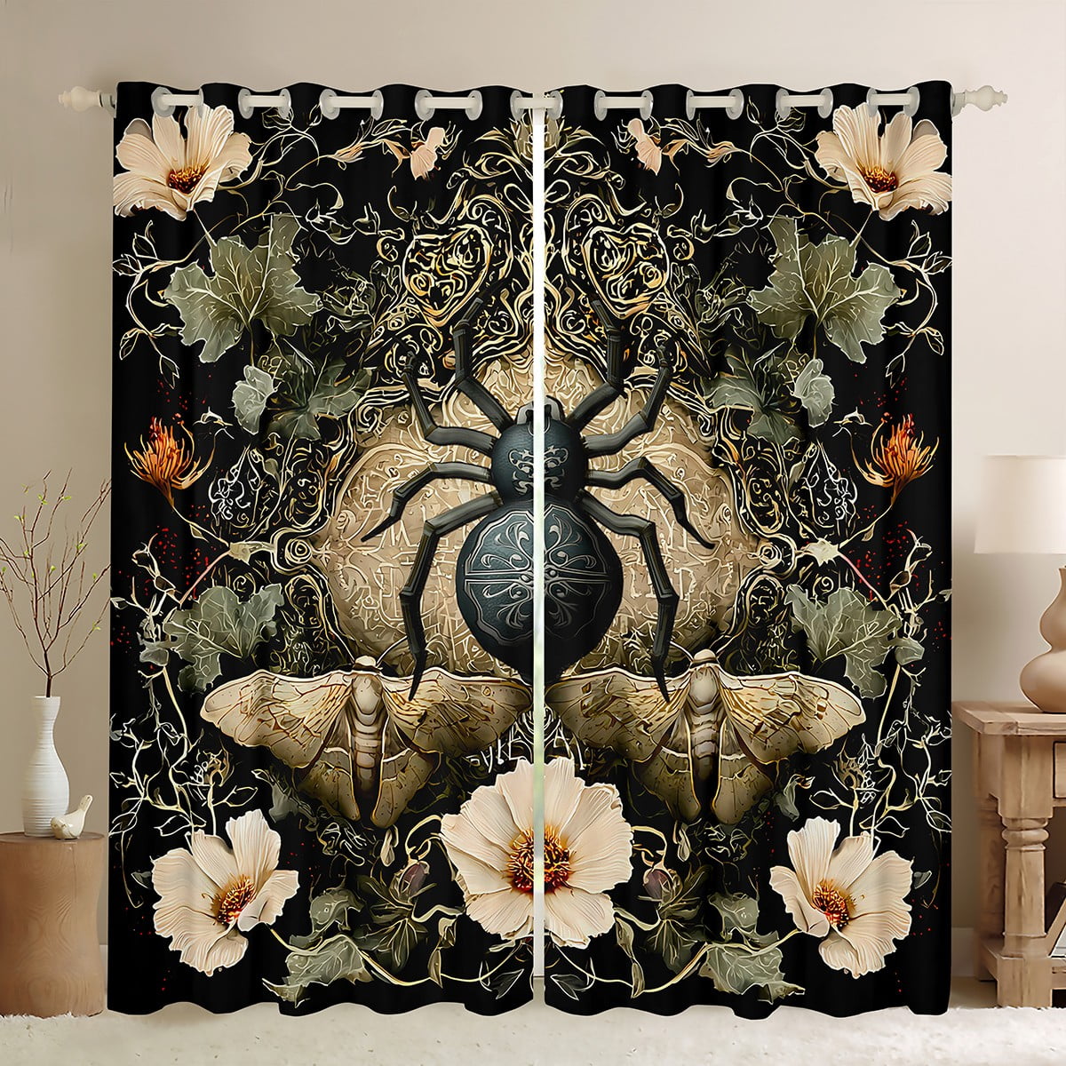 Castle Fairy Spider Moth Blackout Curtains Set of 2 (52x84 Each),Gothic ...