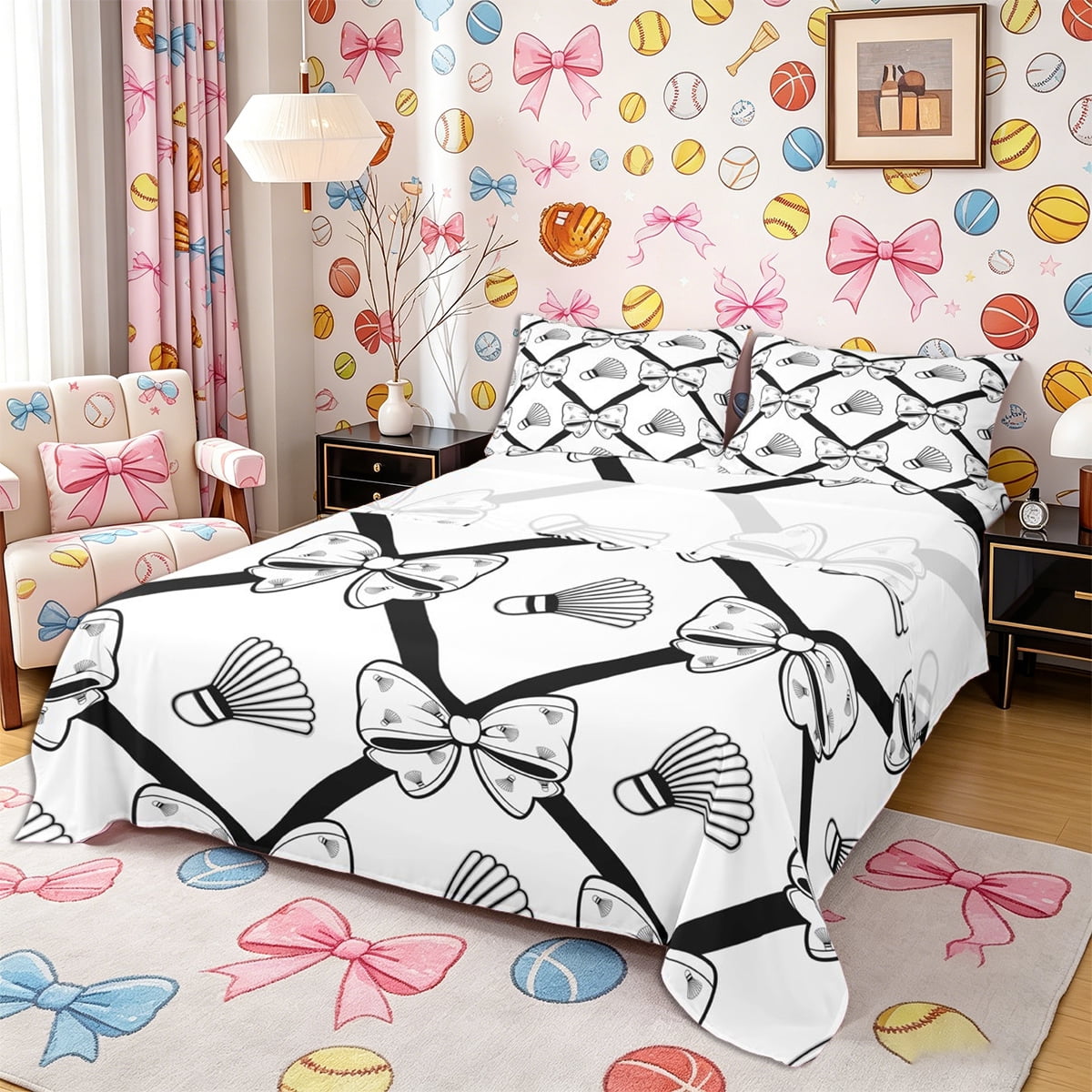 Castle Fairy Sport Badminton Bow King Sheets 4pcs, Geometric Plaid ...