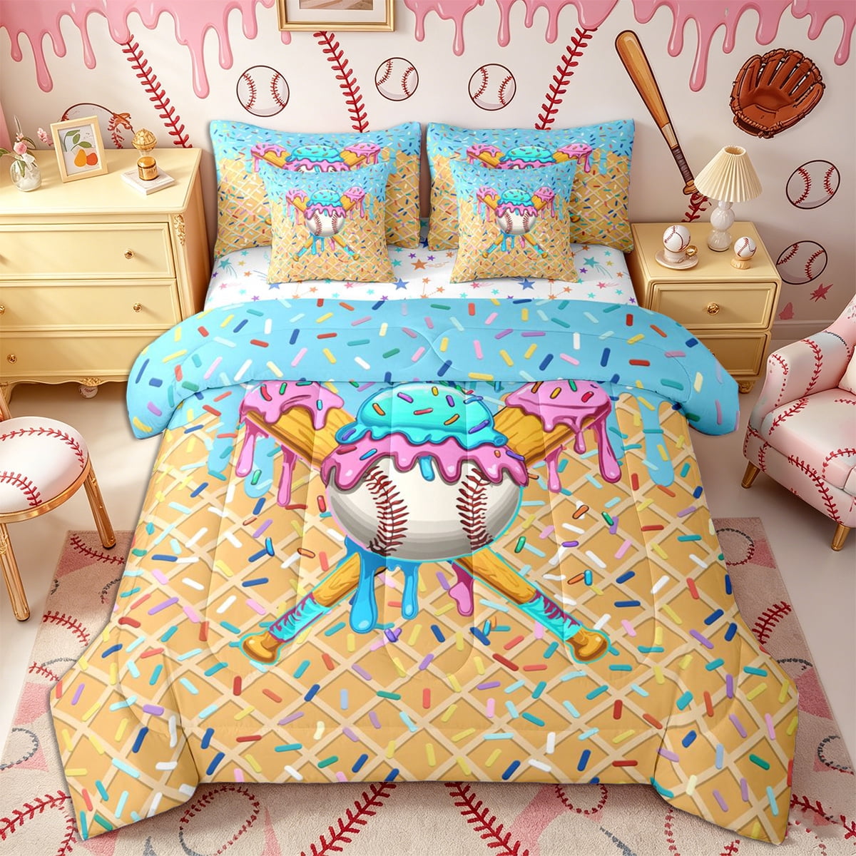 Castle Fairy Sport Baseball Bat King Bedding 7pcs, Ice Cream Drip King ...
