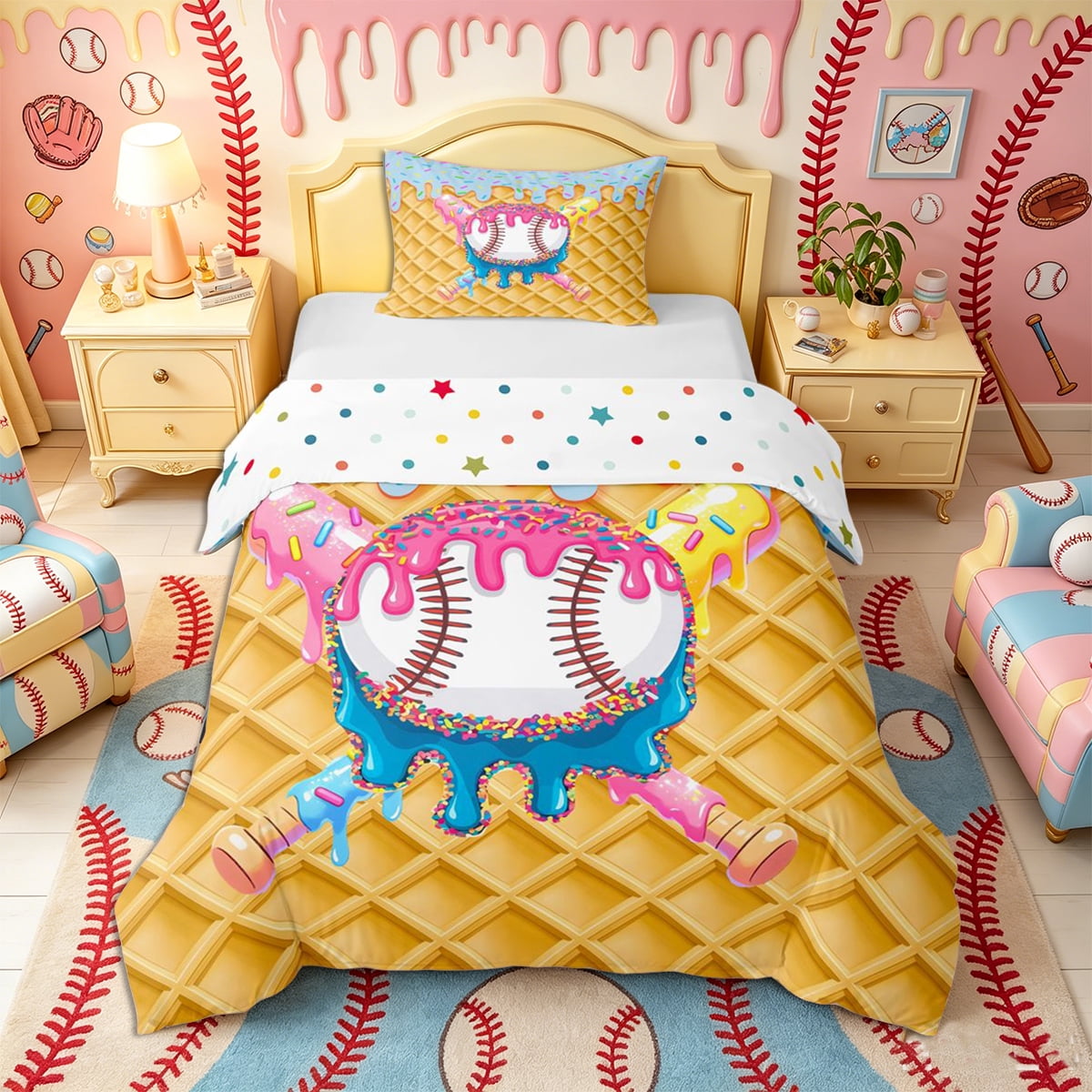 Castle Fairy Sport Baseball Bat Print Twin Duvet Cover, Ice Cream Drip ...
