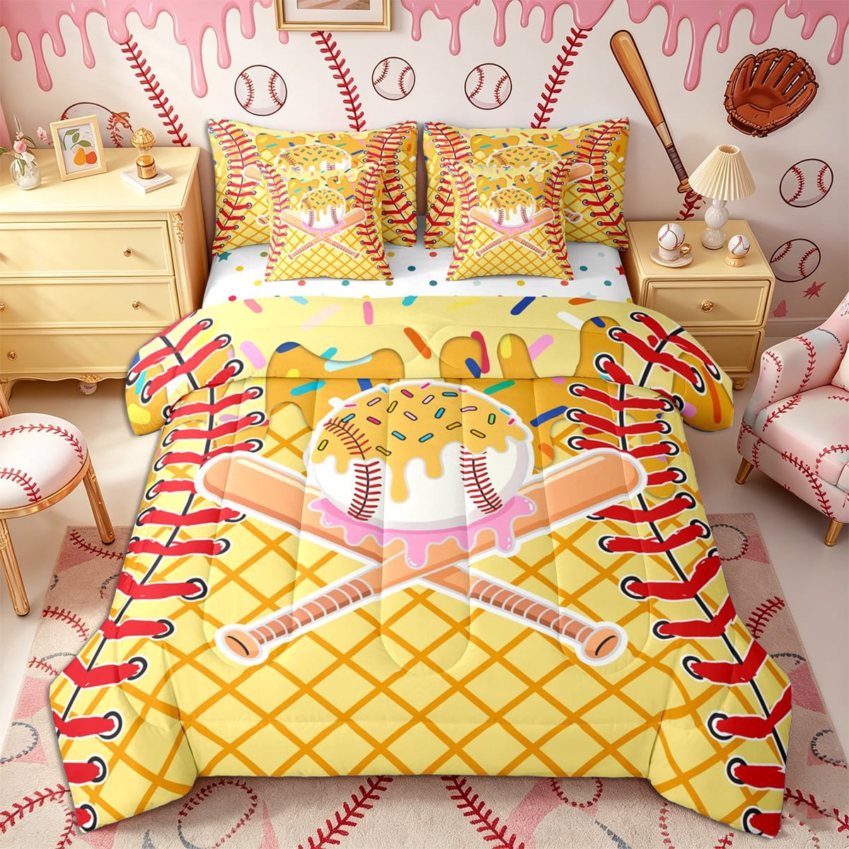 Castle Fairy Sport Baseball Bat Queen Bedding 7pcs, Ice Cream Drip ...