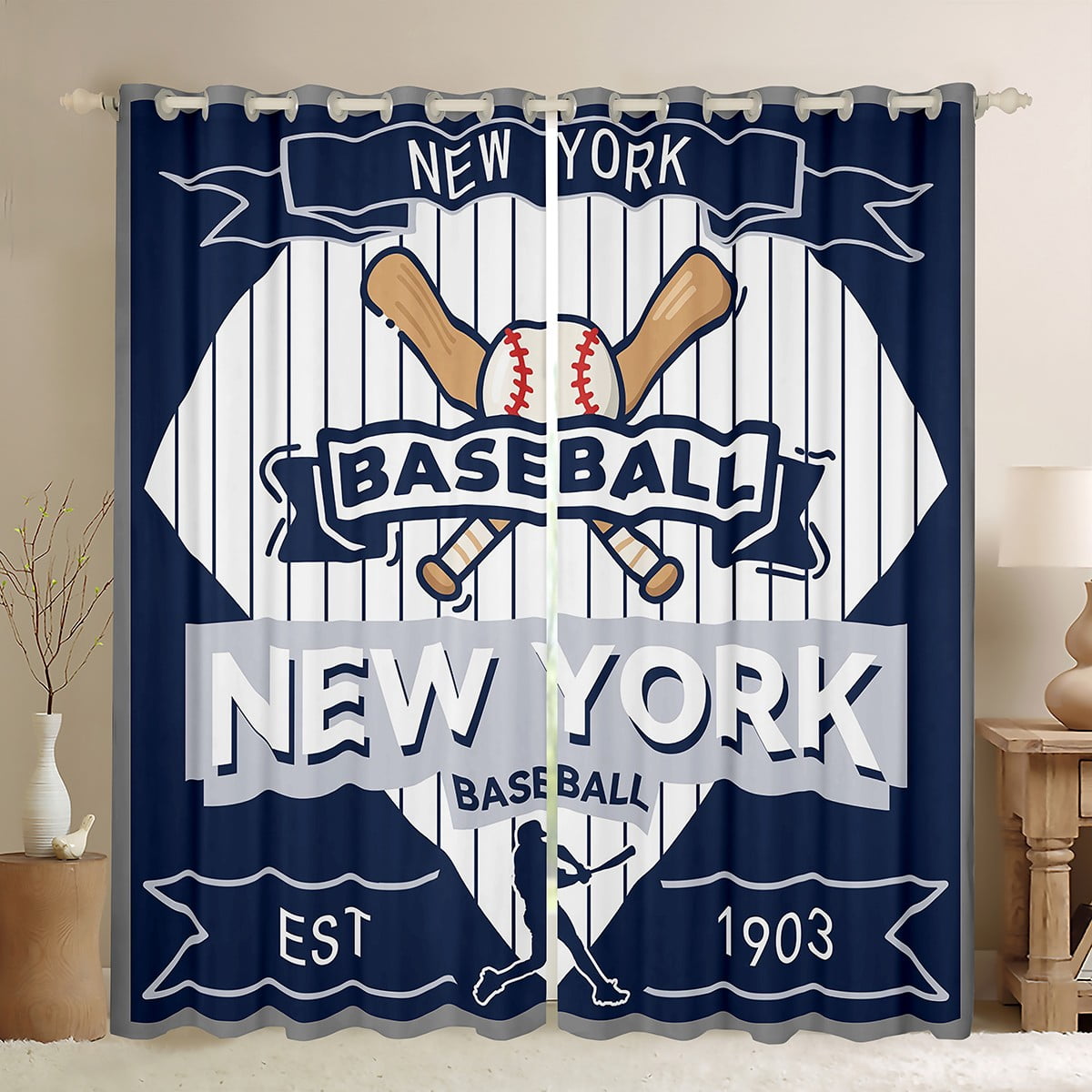 Castle Fairy Sport Baseball Blackout Curtains Set of 2 (52x84 Each ...