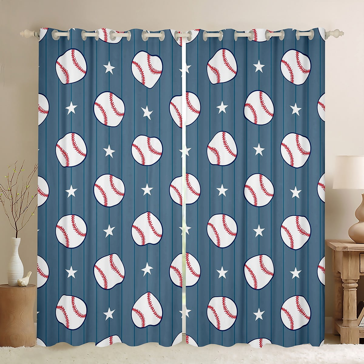Castle Fairy Sport Baseball Boy Blackout Curtains Set of 2 (52x84 Each ...