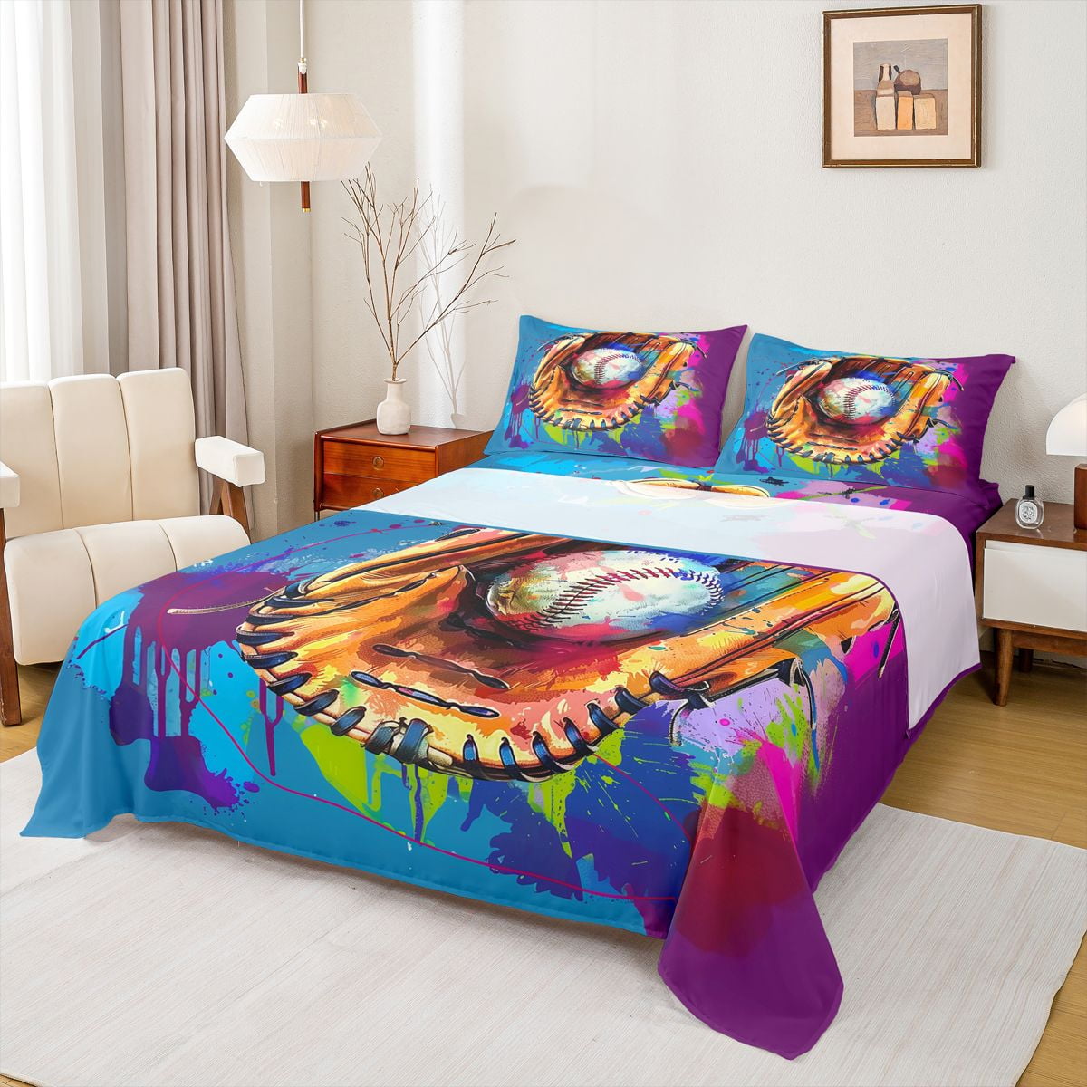 Castle Fairy Sport Baseball Full Size Sheets 4-Piece for Kids Teens ...