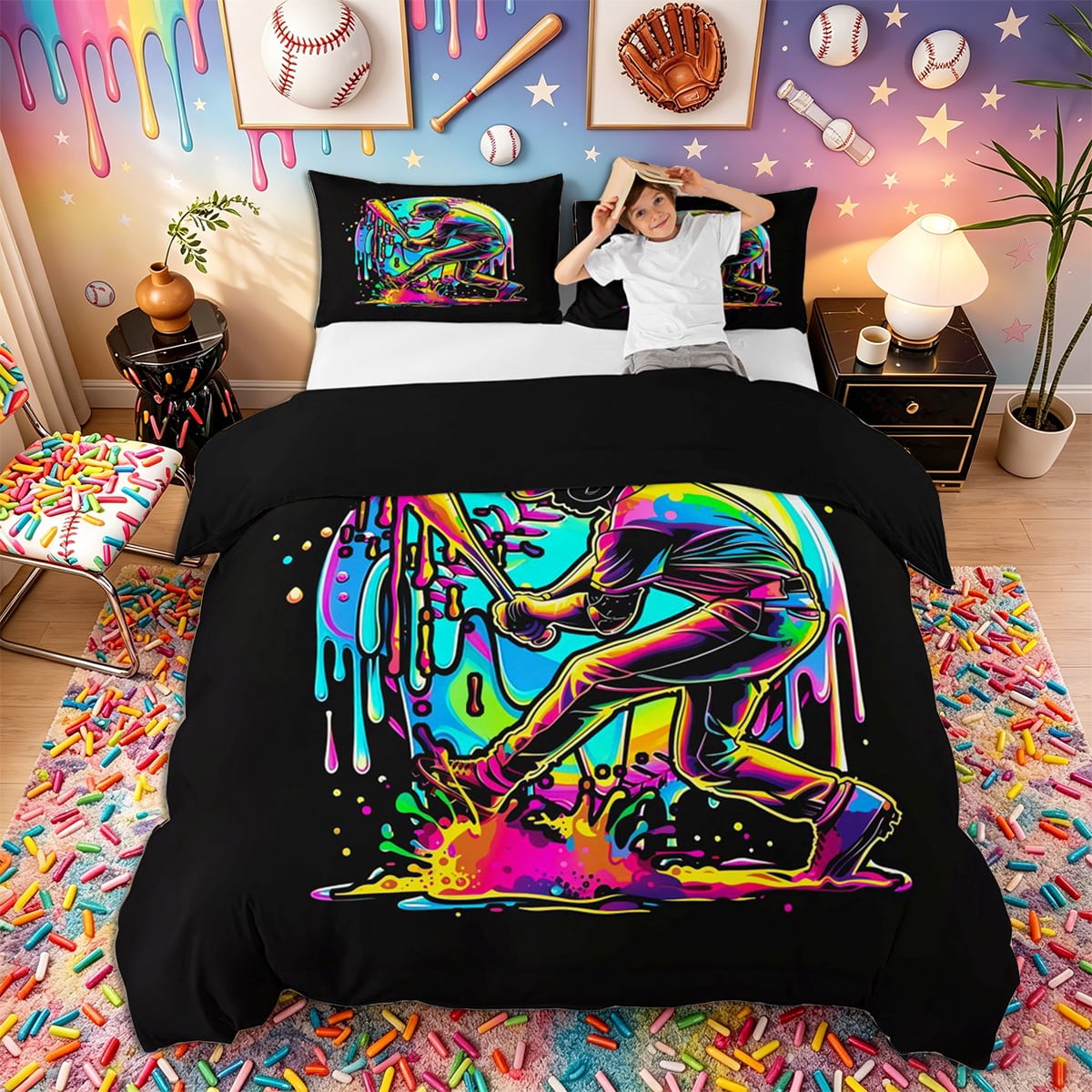 Castle Fairy Sport Baseball Gamer Bedding, Neon Ice Cream Drip Duvet ...