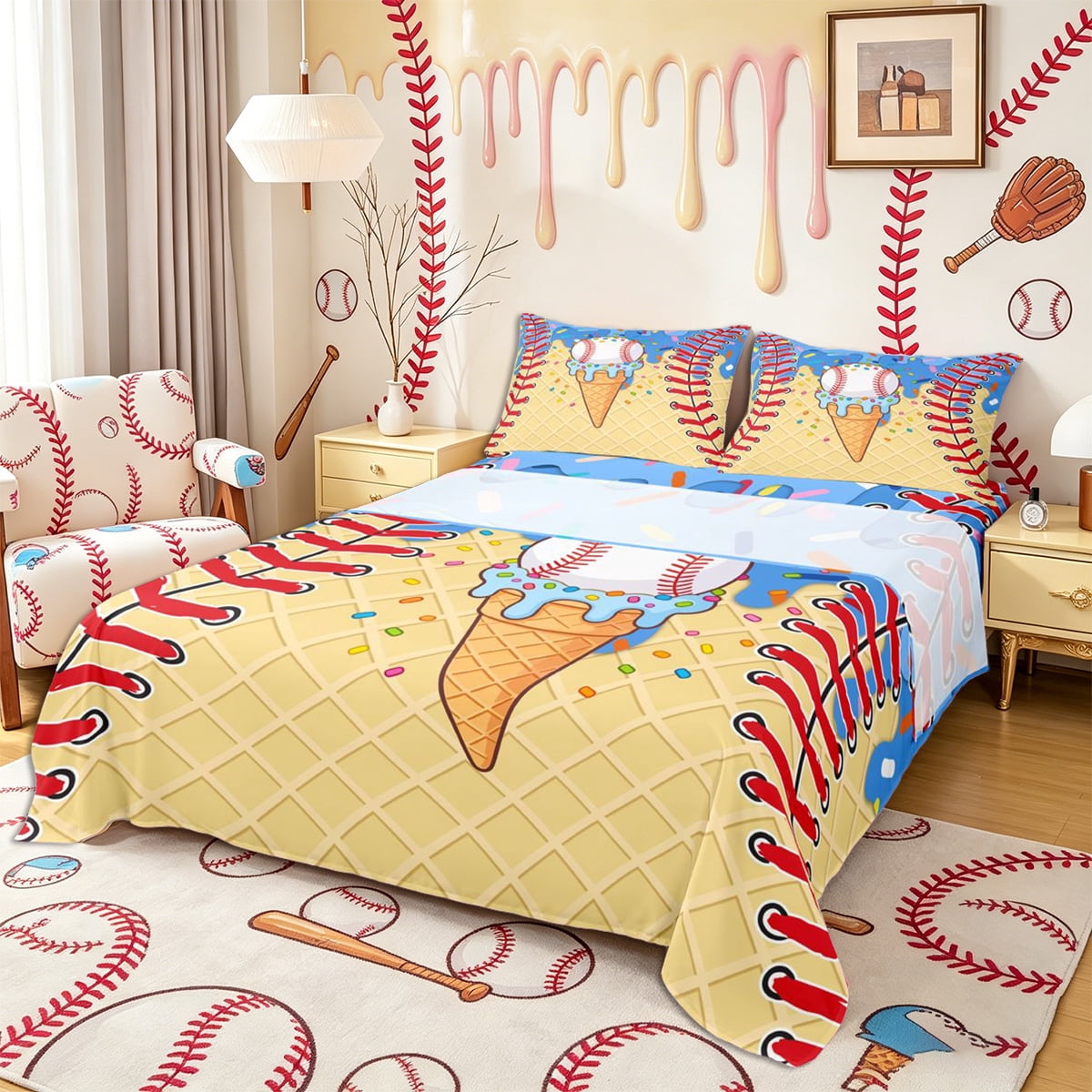 Castle Fairy Sport Baseball King Sheets 4pcs, Ice Cream Drip Bedding ...