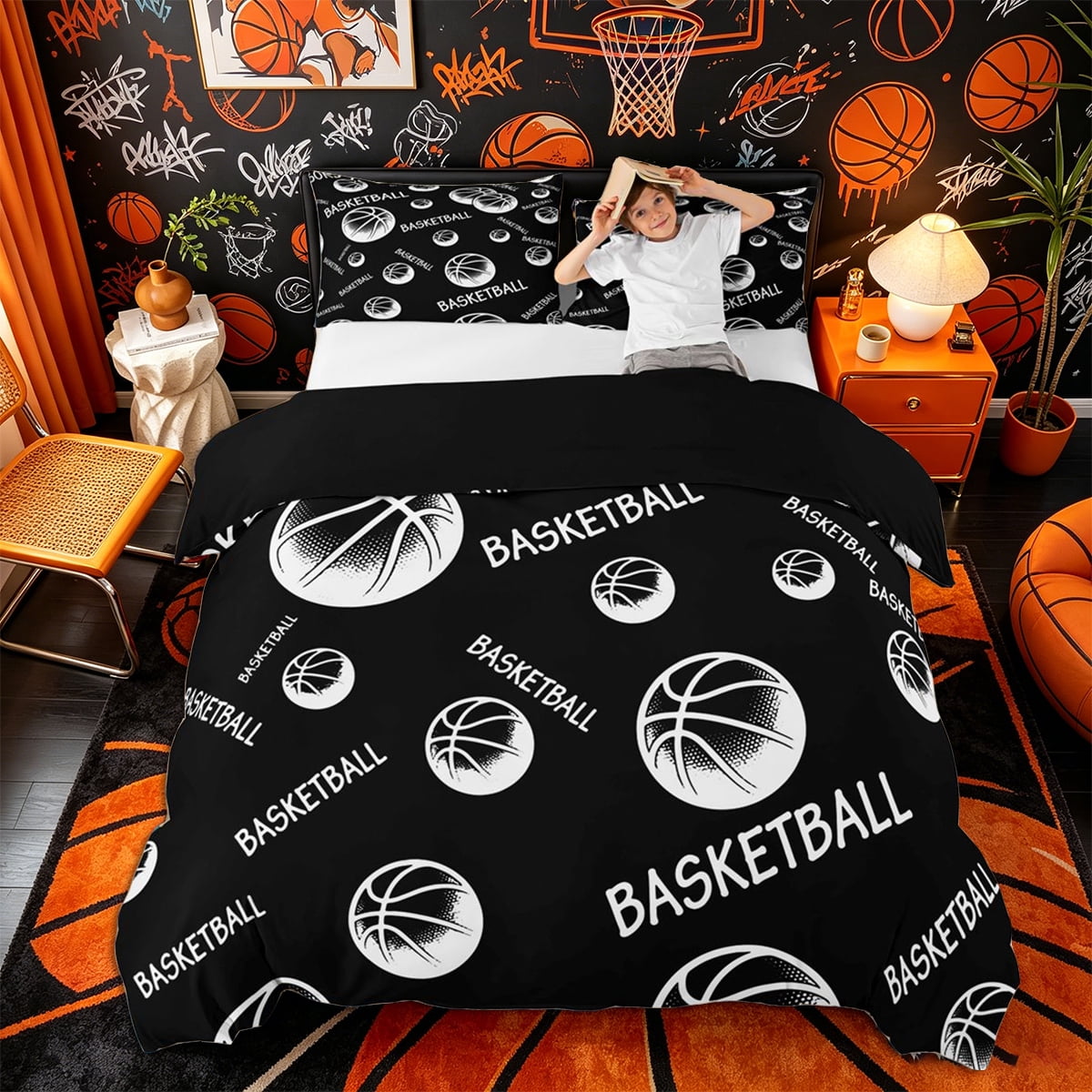 Castle Fairy Sport Basketball Duvet Cover Queen, Minimalist Ball ...
