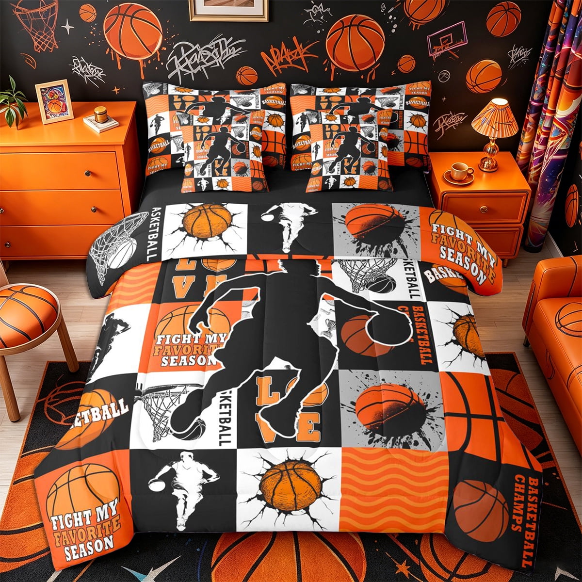Castle Fairy Sport Basketball Gamer Twin Bedding 7-Piece, Geometric ...