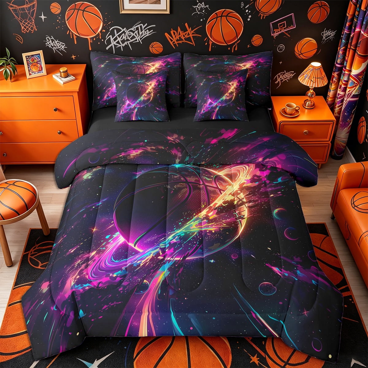 Castle Fairy Sport Basketball Print King Bedding 7pcs, Galaxy Starry ...