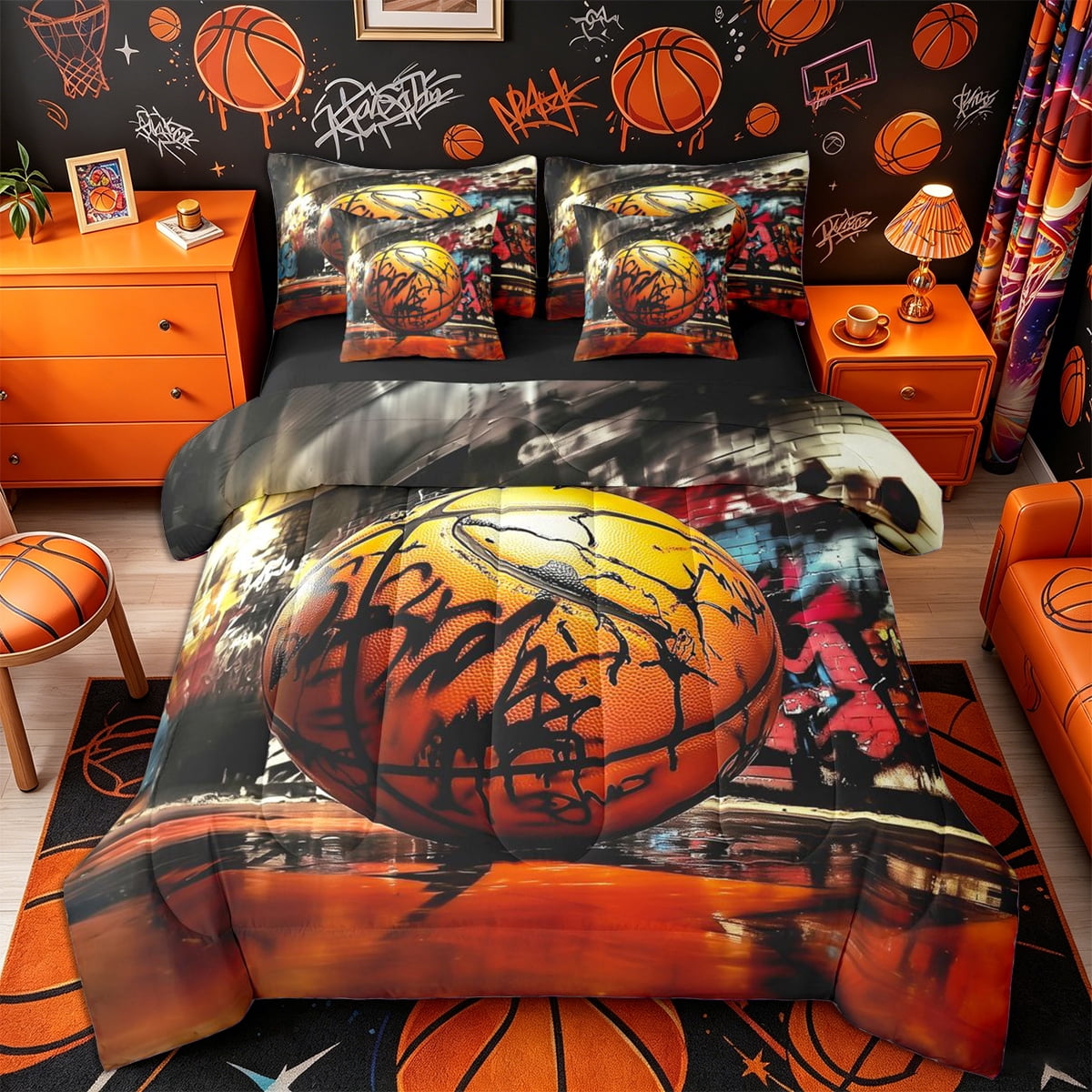 Castle Fairy Sport Basketball Queen Bedding 7pcs, Abstract Graffiti ...