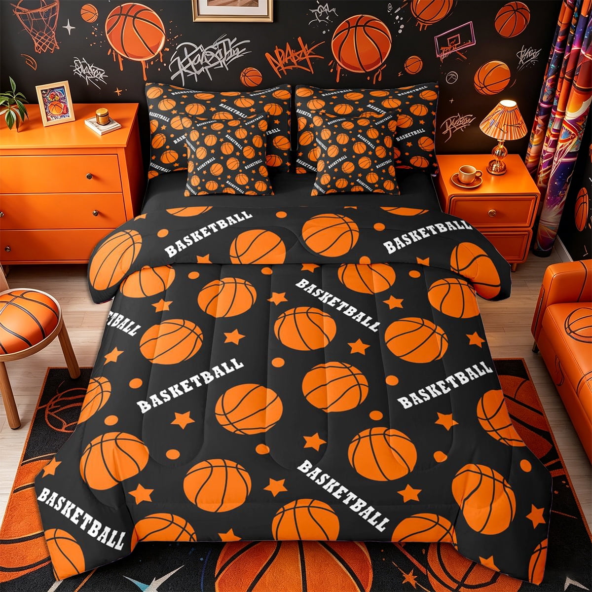 Castle Fairy Sport Basketball Twin Bedding 7-Piece, Polka Dots Stars ...