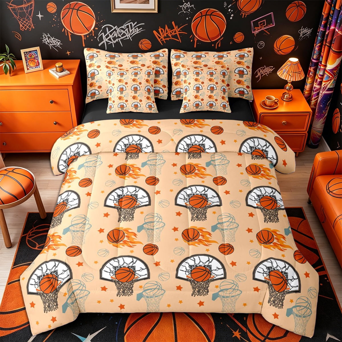 Castle Fairy Sport Basketball Twin Bedding 7-Piece, Stars Print Bedding ...