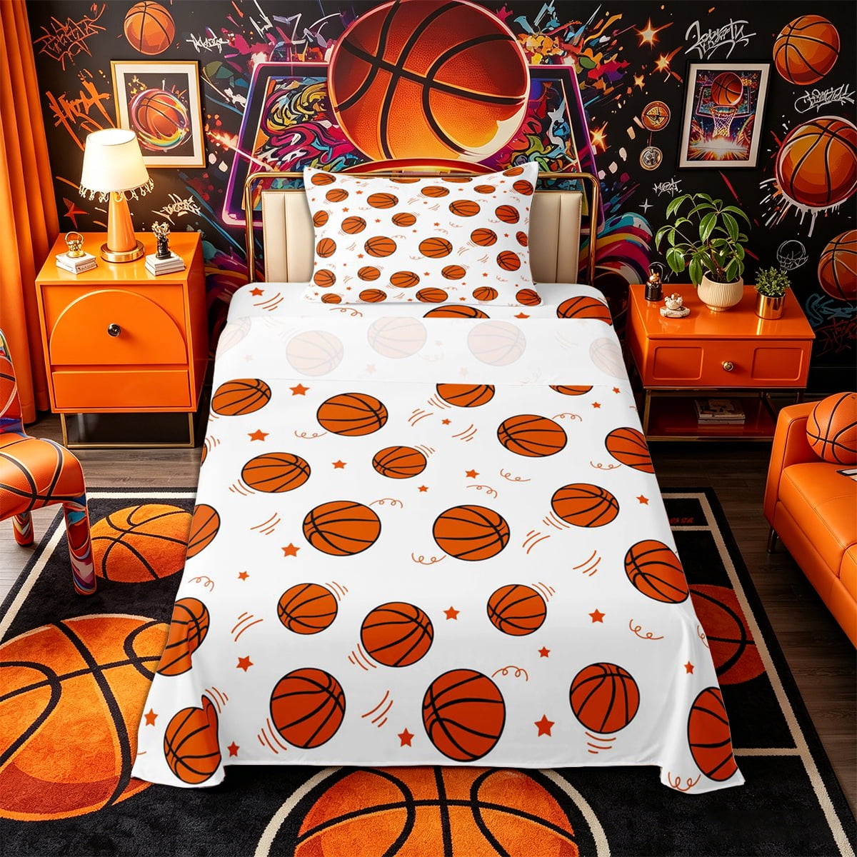 Castle Fairy Sport Basketball Twin Sheets 3pcs, Ball Game Bedding ...