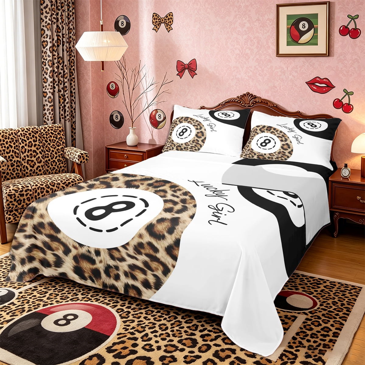 Castle Fairy Sport Billiards Bed Sheets 4-Piece, Vintage Leopard Print ...