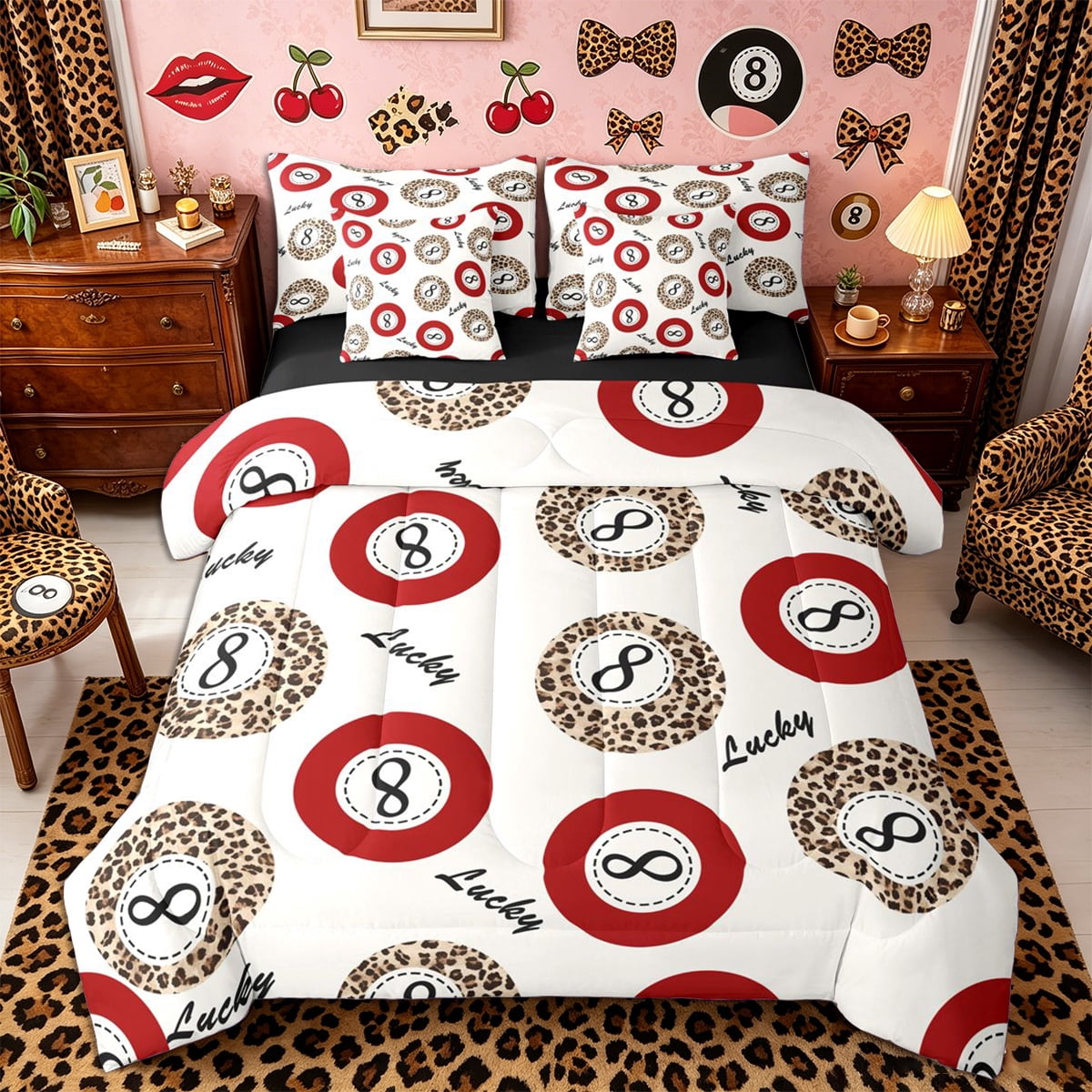 Castle Fairy Sport Billiards Queen Bedding 7pcs, Rustic Cheetah Print ...