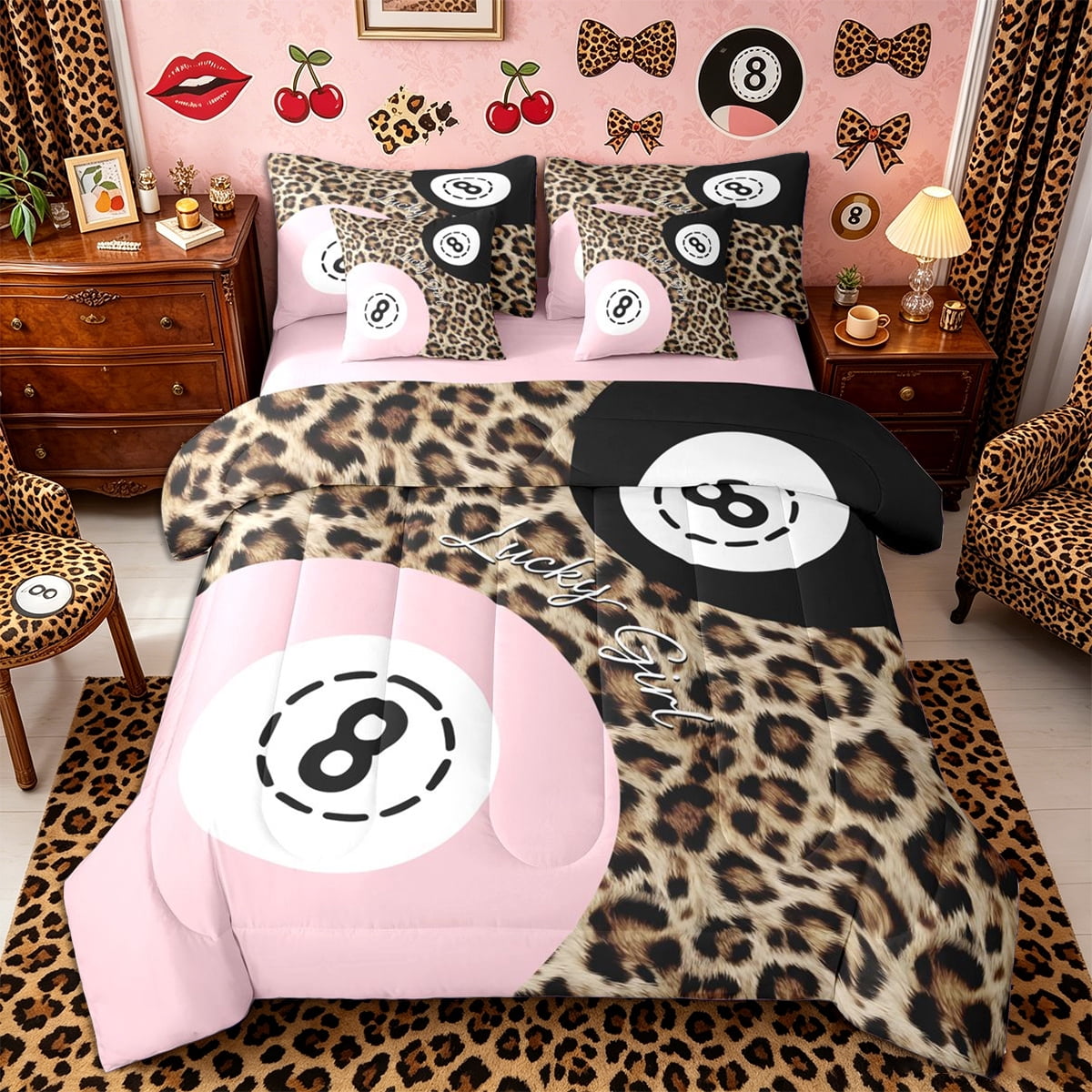 Castle Fairy Sport Billiards Twin Bedding 7-Piece, Retro Cheetah Print ...