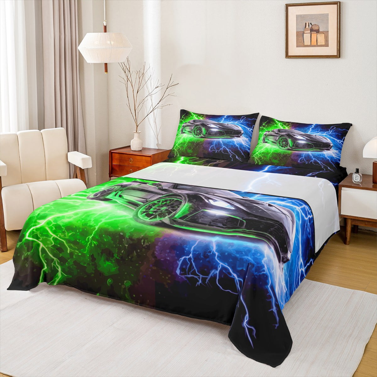 Castle Fairy Sport Car Bed Sheets for Children Teens Adults,Speed Race ...