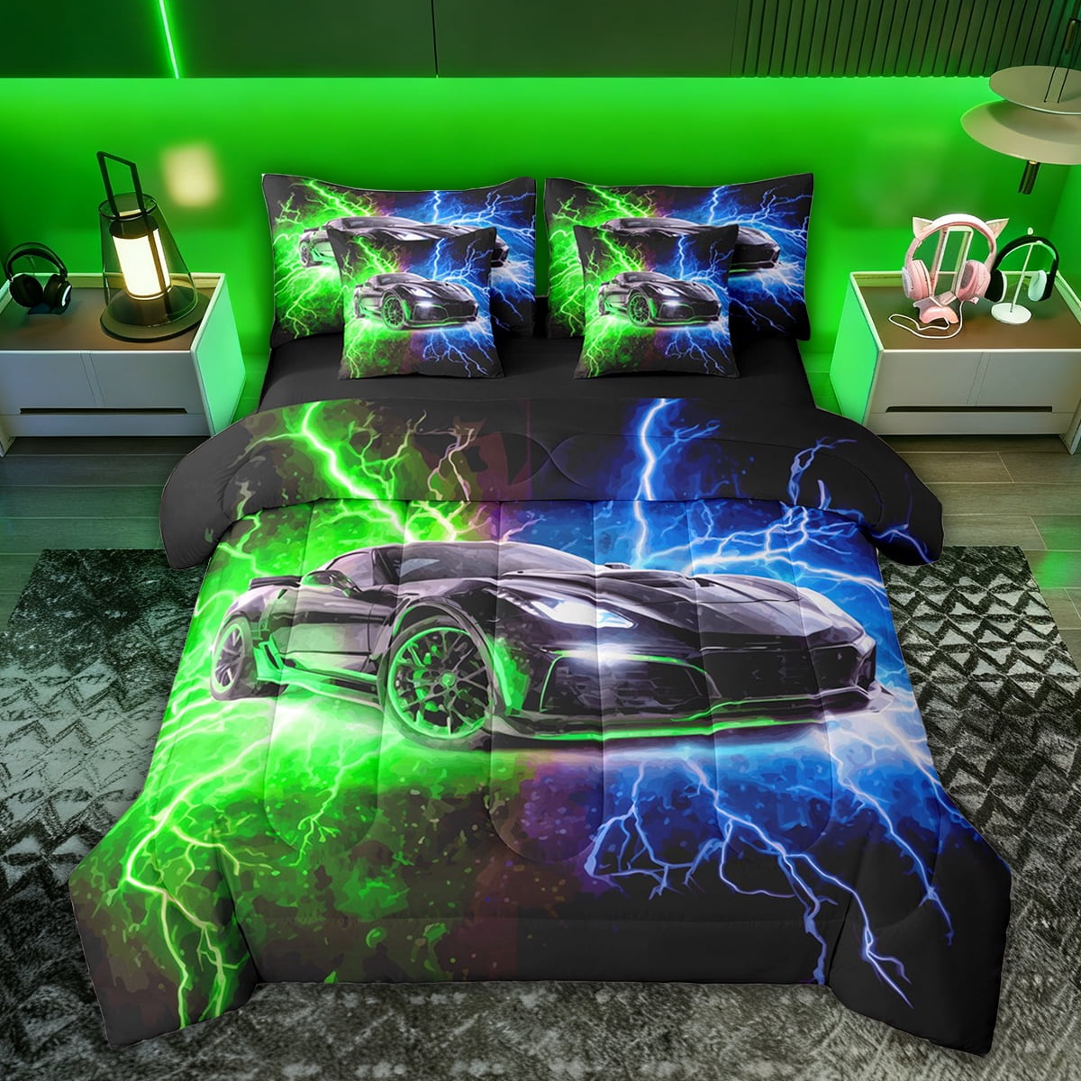 Castle Fairy Sport Car Bedding Comforter Set for Adults,Speed Race Car ...