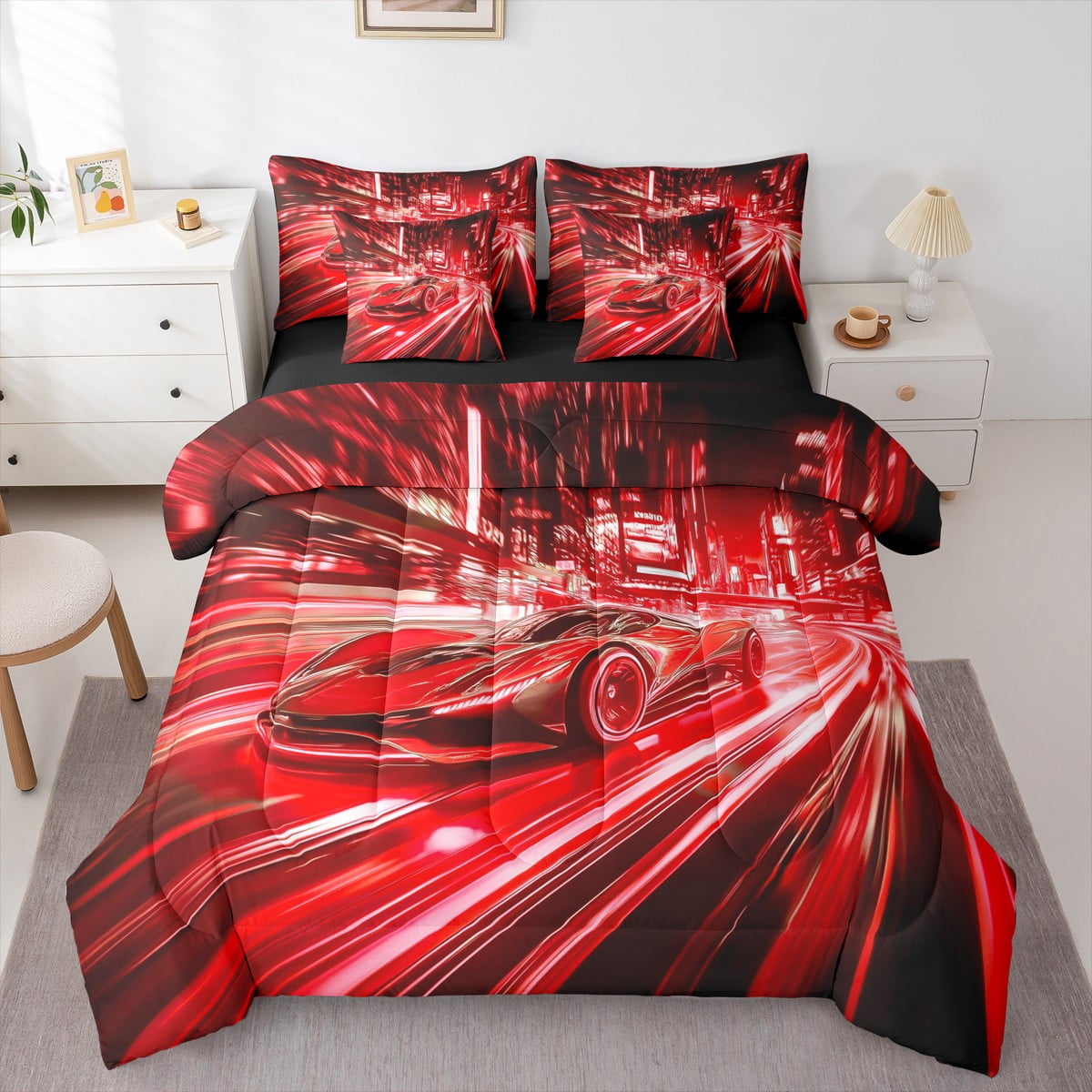 Castle Fairy Sport Car Bedding Comforter Set for Adults,Speed Race Car ...