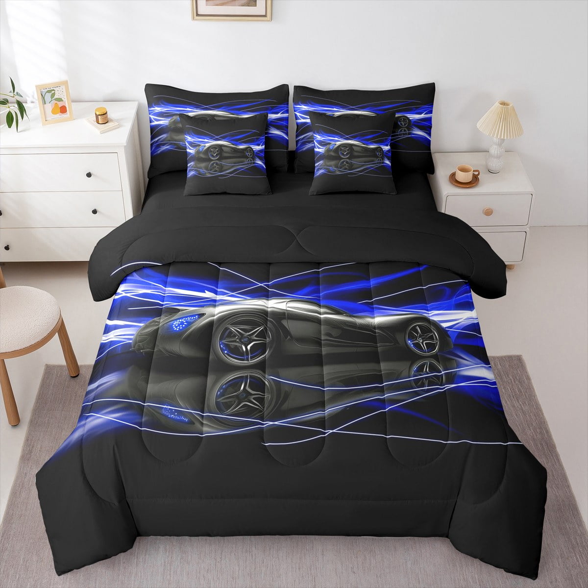 Castle Fairy Sport Car Bedding Comforter Set for Adults,Speed Race Car ...