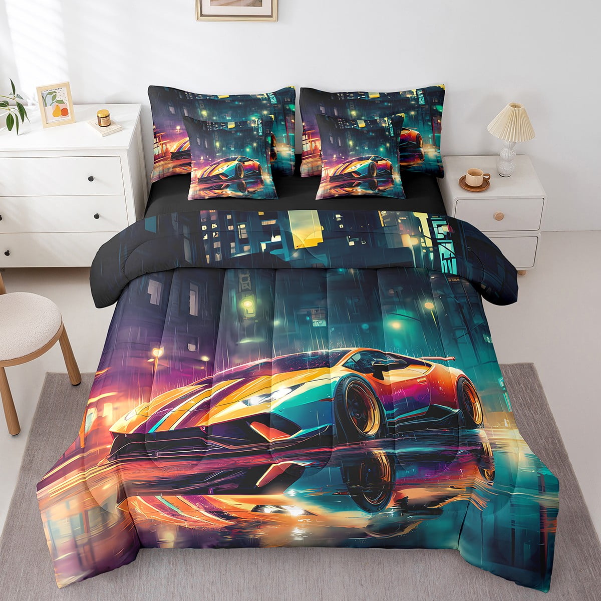 Castle Fairy Sport Car Bedding Comforter Set for Boys Girls,Racing Car ...