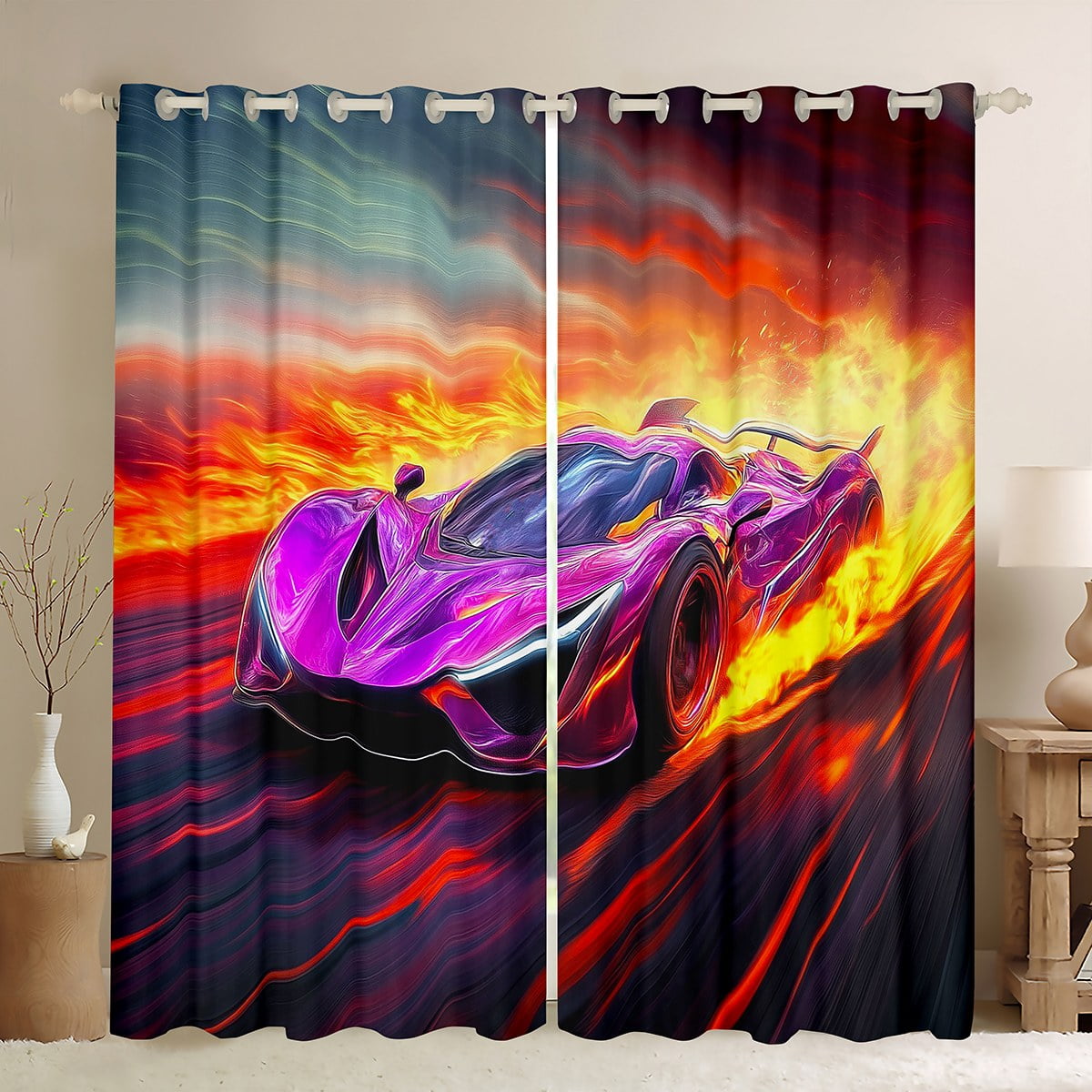 Castle Fairy Sport Car Blackout Curtains Set of 2 (52x84 Each),Race Car ...
