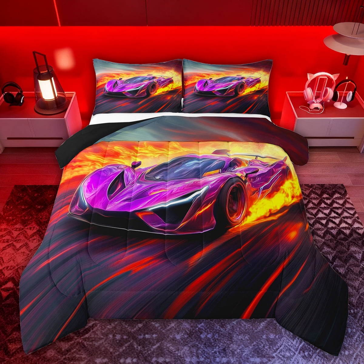 Castle Fairy Sport Car Queen Comforter Set for Adults,Speed Race Car ...