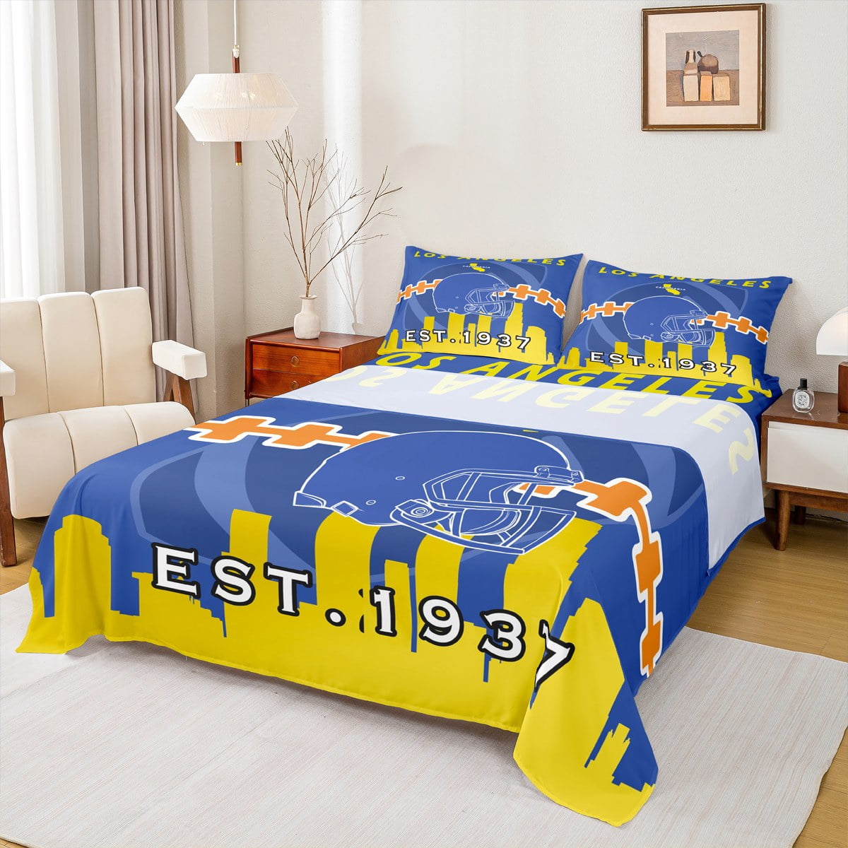 Castle Fairy Sport Football Full Size Sheets for Teens Boys,Yellow Blue ...