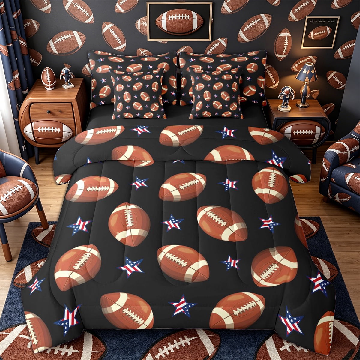 Castle Fairy Sport Football Print Queen Bedding 7pcs, Stars Print ...
