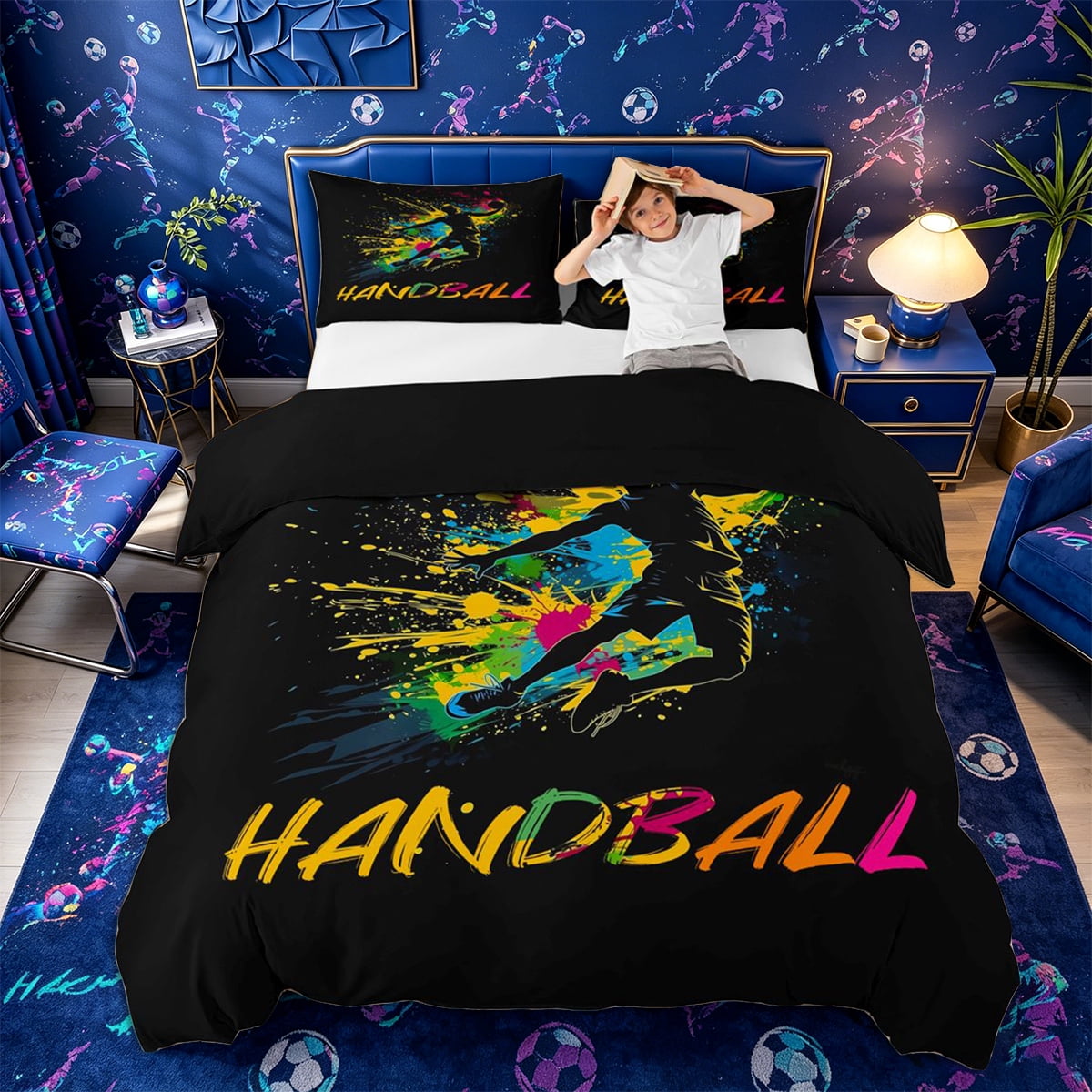 Castle Fairy Sport Handball Duvet Cover King, Watercolor Splash King ...