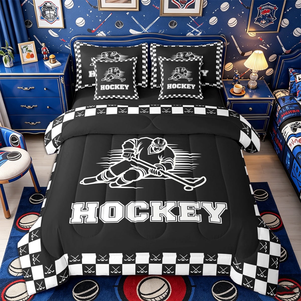 Castle Fairy Sport Hockey Gamer Twin Bedding 7-Piece, Geometric ...