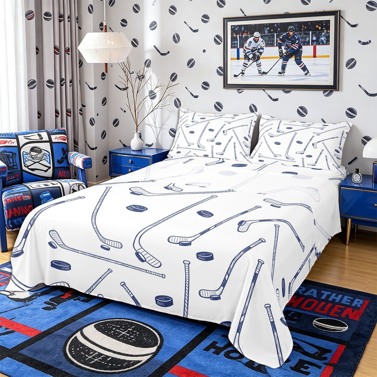 Castle Fairy Sport Hockey Stick King Sheets 4pcs, Ball Game Bedding ...