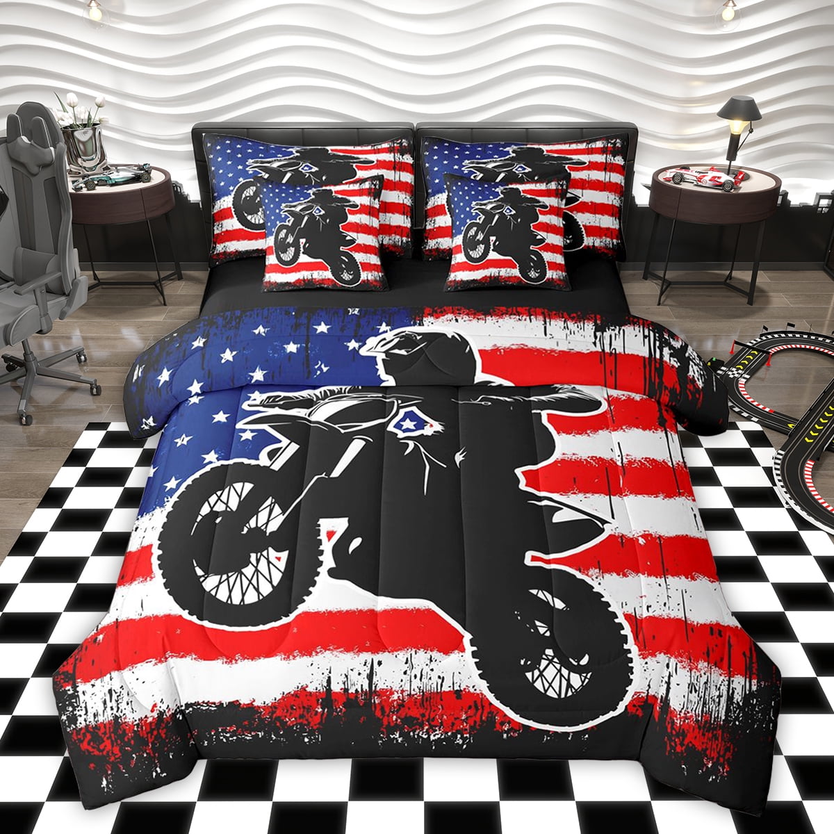 Castle Fairy Sport Motorcycle Bedding Comforter Set,American Flag Full ...