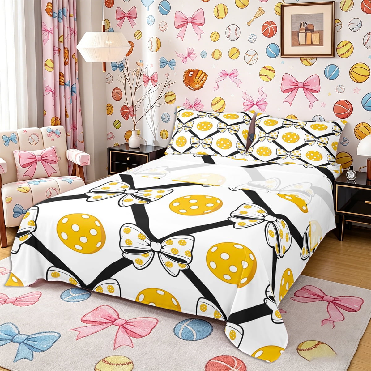 Castle Fairy Sport Pickleball Bow King Sheets 4pcs, Geometric Plaid ...