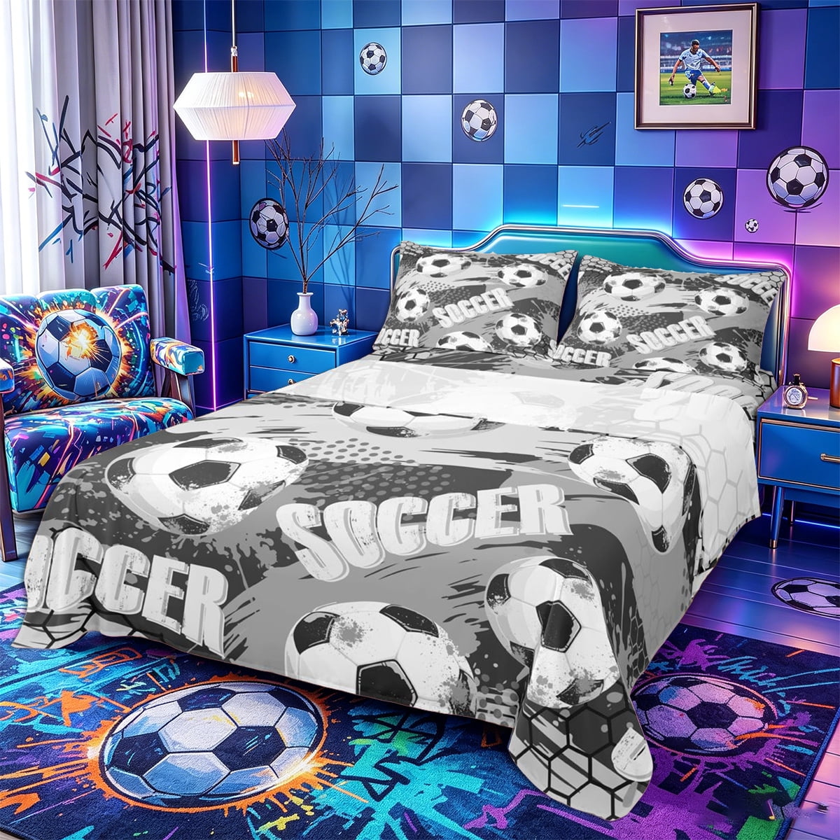Castle Fairy Sport Soccer Bed Sheets 4-Piece, Graffiti Splash Full Size ...