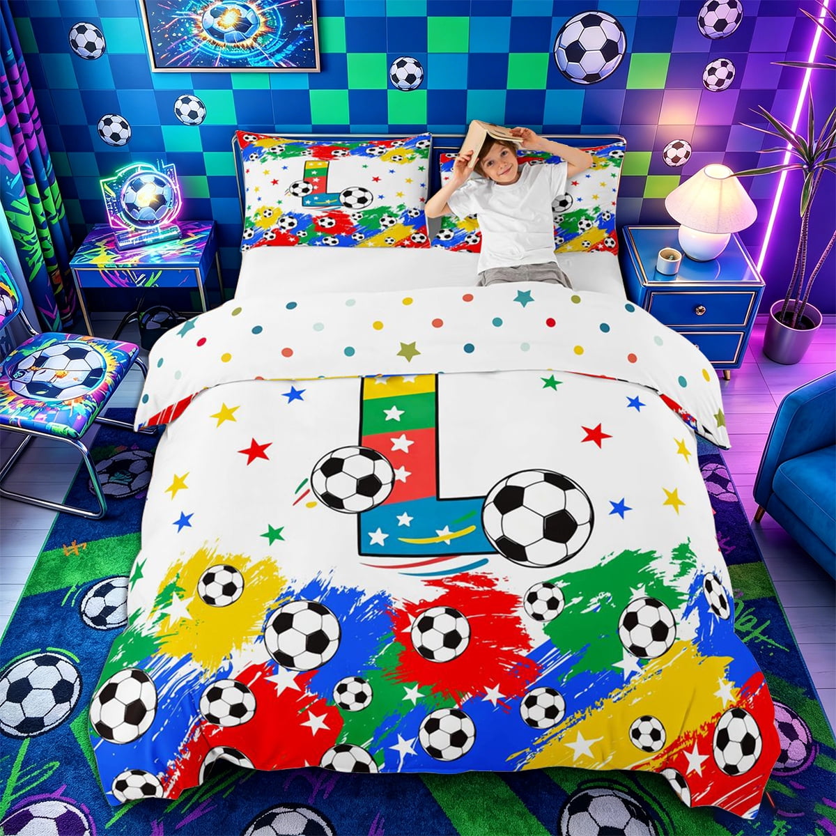 Castle Fairy Sport Soccer Bedding, Colorful Graffiti Splash Letter L ...