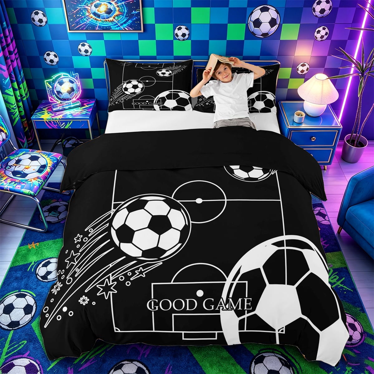 Castle Fairy Sport Soccer Bedding, Vintage Stars Print Duvet Cover Full ...