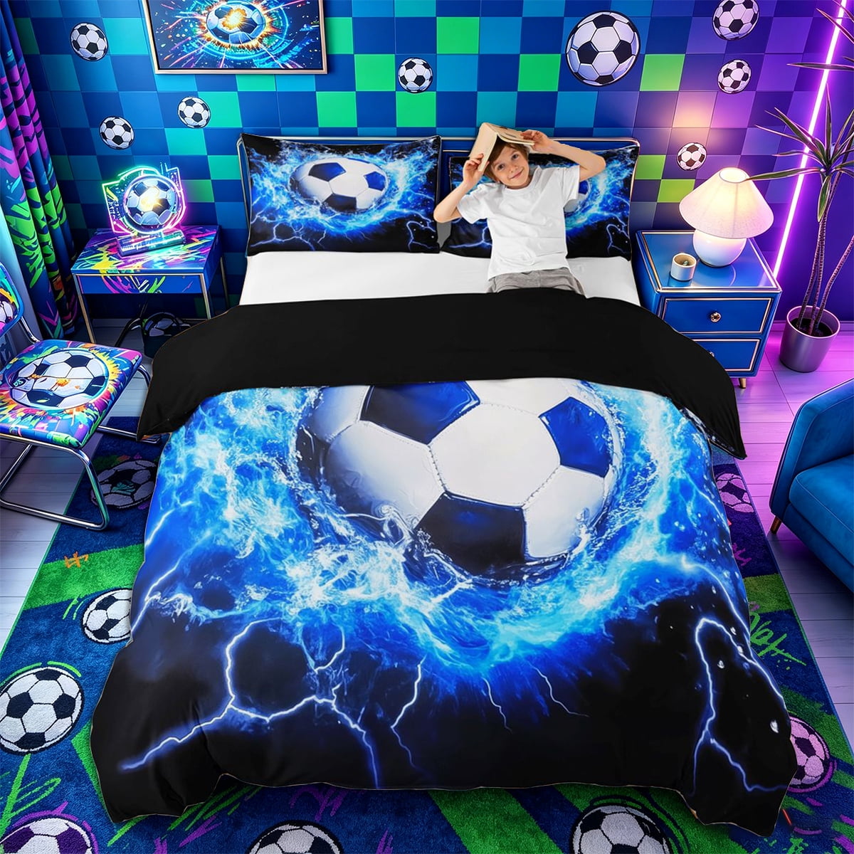 Castle Fairy Sport Soccer Duvet Cover King, Abstract Lightning King ...