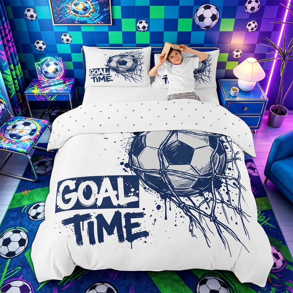 Castle Fairy Sport Soccer Duvet Cover Queen,Goal Time Queen Bedding,3 ...