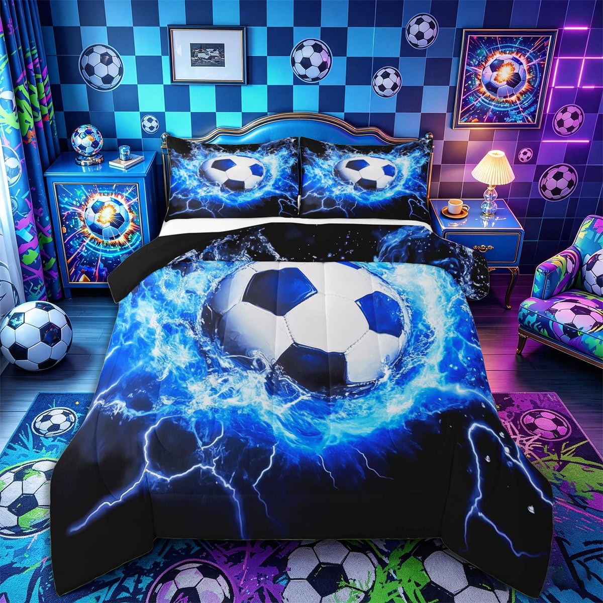 Castle Fairy Sport Soccer Full Size Comforter Sets 3-Piece, Abstract ...