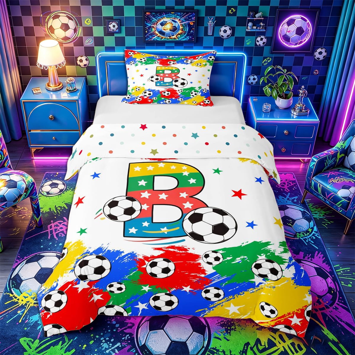 Castle Fairy Sport Soccer Initial B Twin Duvet Cover, Graffiti Splash ...